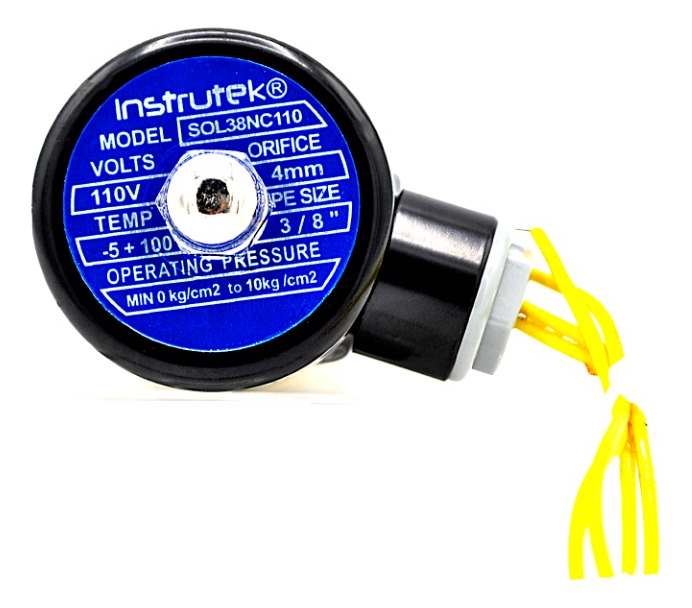 Válvula solenoide normalmente cerrada, cuerpo de latón y conexión a proceso de 3/8" NPT, 110V ...